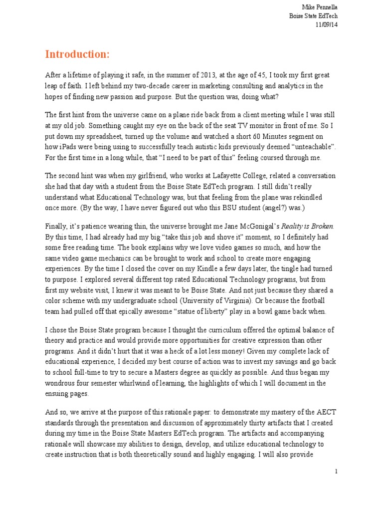 BSU EdTech Portfolio Rationale Paper | Educational Technology ...