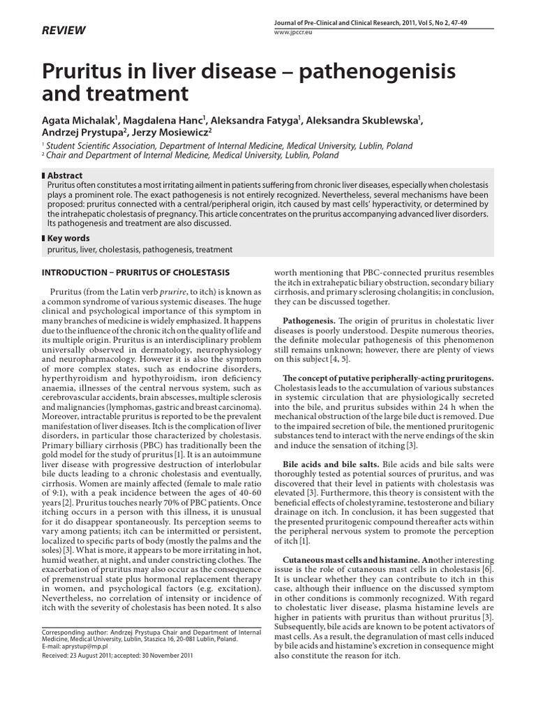 Pruritus in liver disease – pathenogenisis and treatment | Health ...