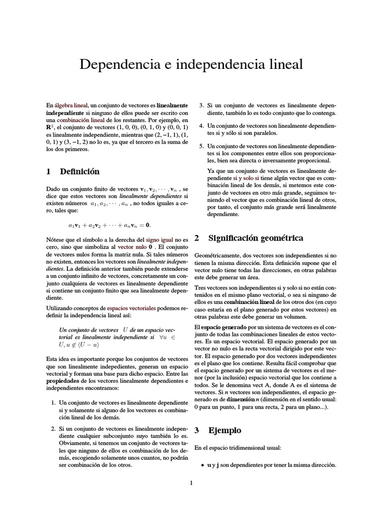 Dependencia e Independencia Lineal | PDF | Espacio vectorial | Álgebra