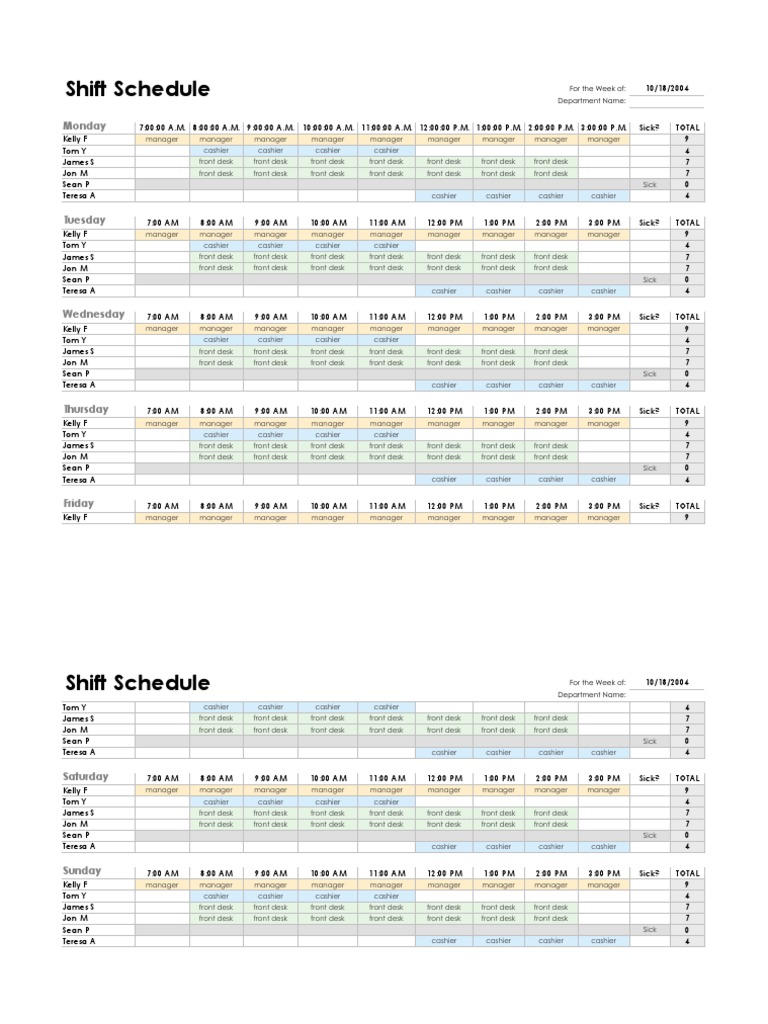 Employee Shift Schedule Template | PDF | Sports | Leisure