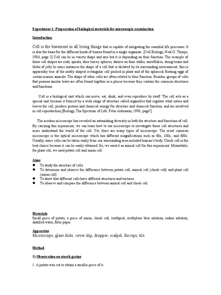 Bio Report 1 | PDF | Staining | Cell (Biology)