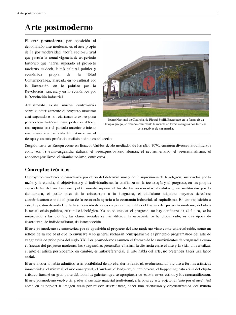 Características del arte posmoderno | PDF | Estética | Movimientos