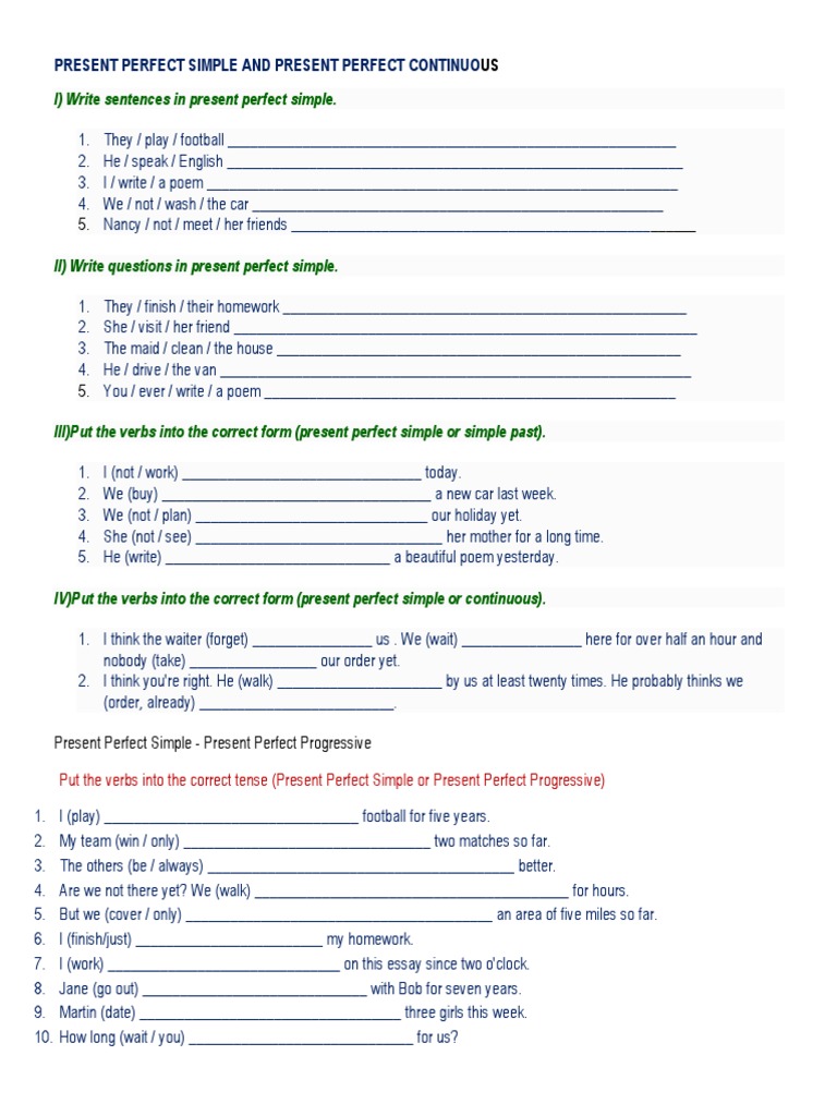 Present Perfect Simple vs Continuous Exercises | PDF | Rules | Syntax