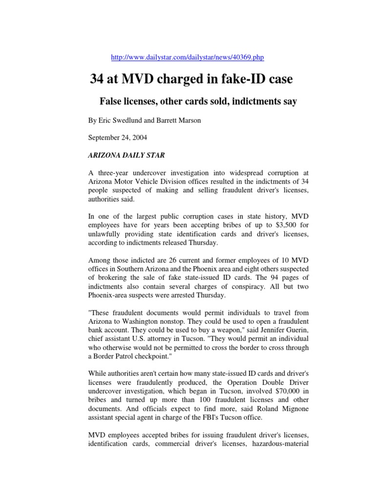 32 at MVD Charged in Fake Id Case (2004) | PDF | Identity Document | Fraud