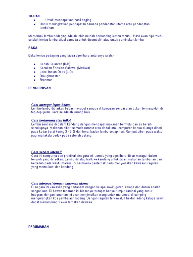 Panduan Menternak Lembu | PDF