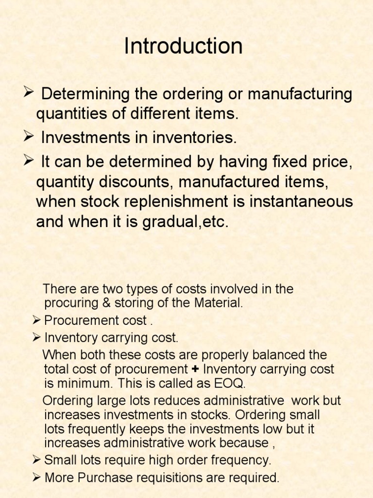 Economic Order Quantity Inventory Production And Manufacturing 