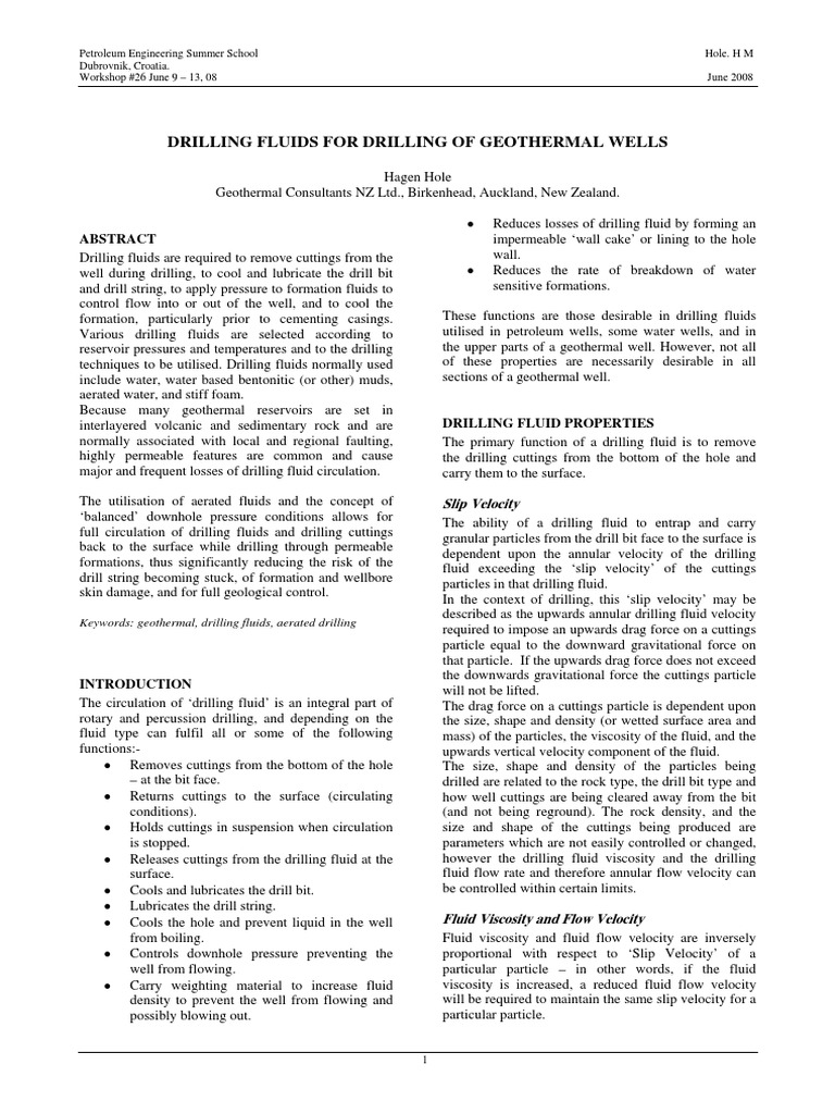 Geothermal Drilling Fluids Overview | PDF | Oil Well | Viscosity