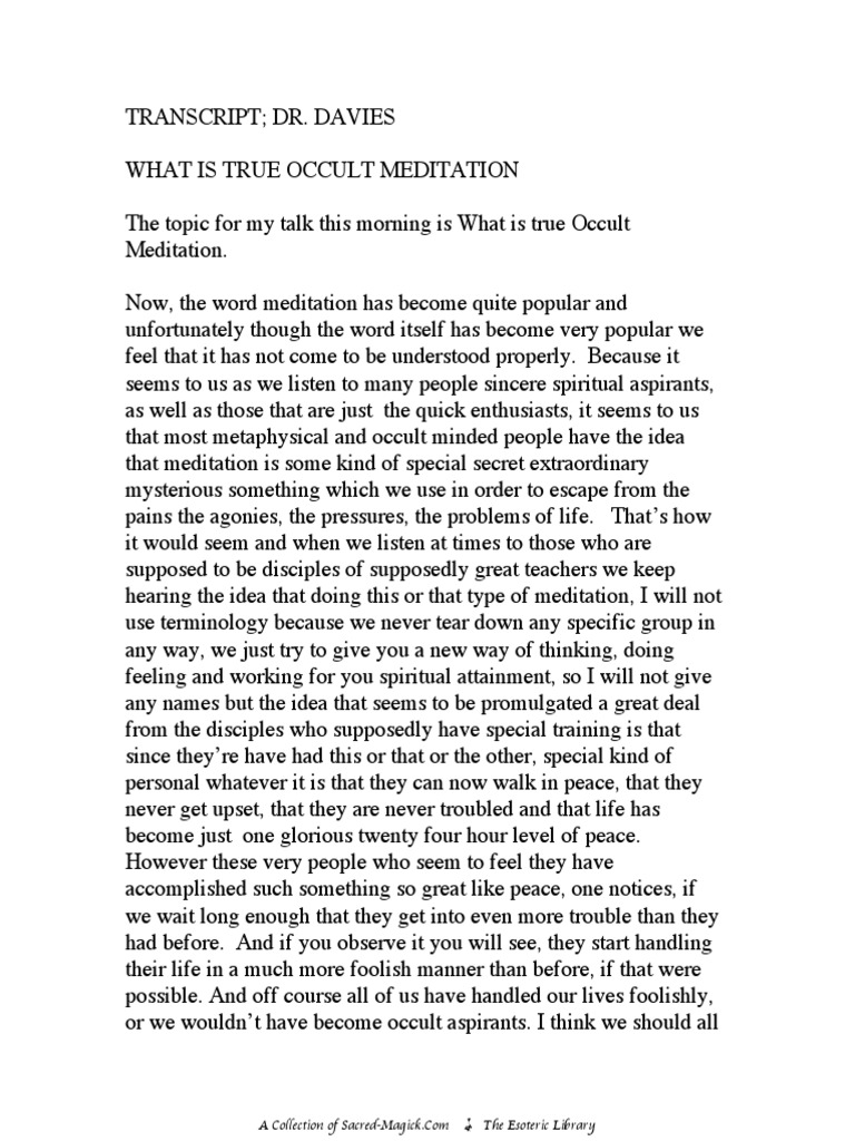 Understanding True Occult Meditation | PDF | Consciousness | Meditation