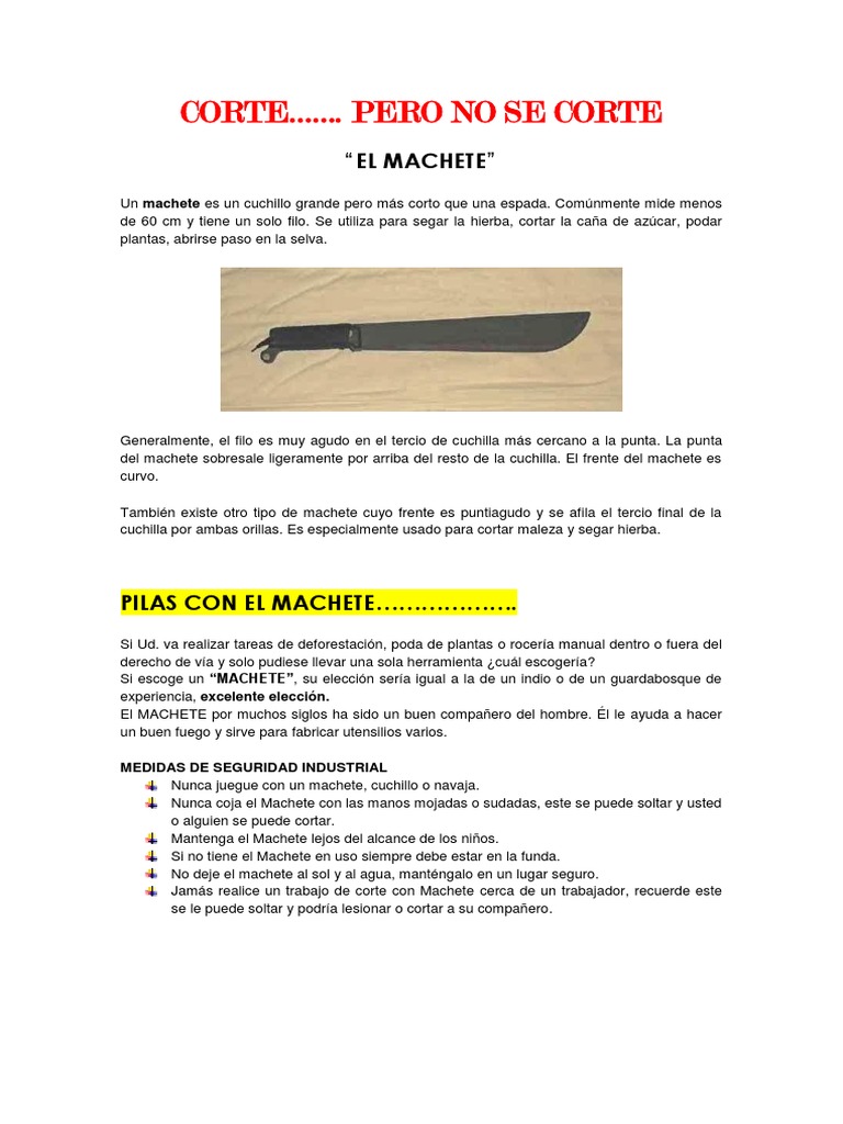 Cómo utilizar y mantener un machete de forma segura | PDF ...