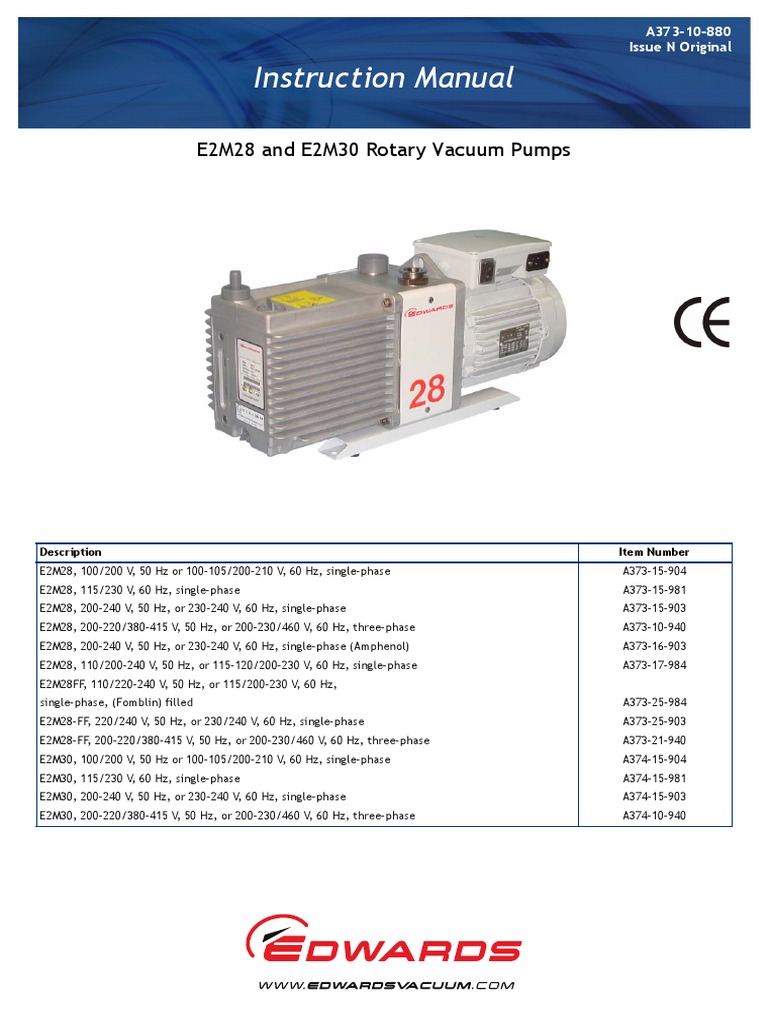 E2M28 and E2M30 Rotary Vacuum Pumps | PDF | Electrical Connector | Fuse ...