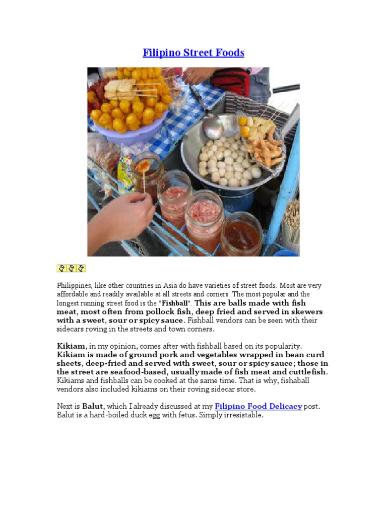 Filipino Street Foods | PDF | Philippine Cuisine | Food Ingredients