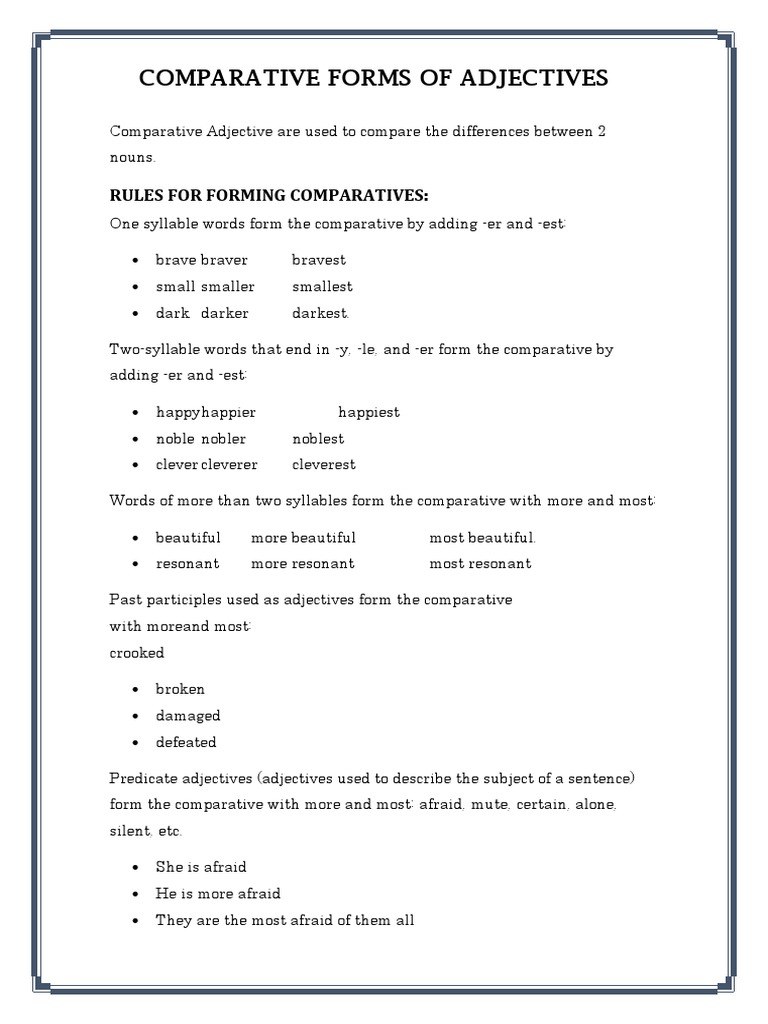 Comparative Forms of Adjectives Guide | PDF | Adjective | Syntactic ...