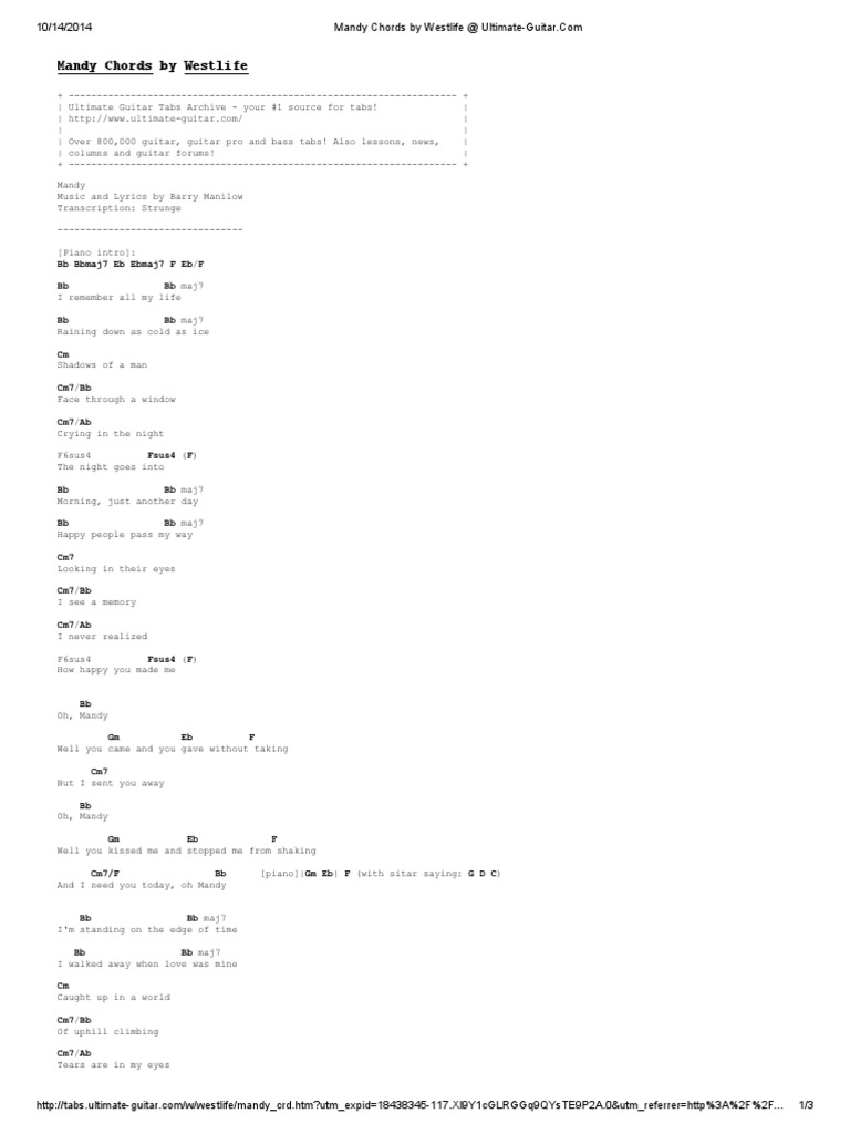 Mandy Chords by Westlife at Ultimate-Guitar | PDF