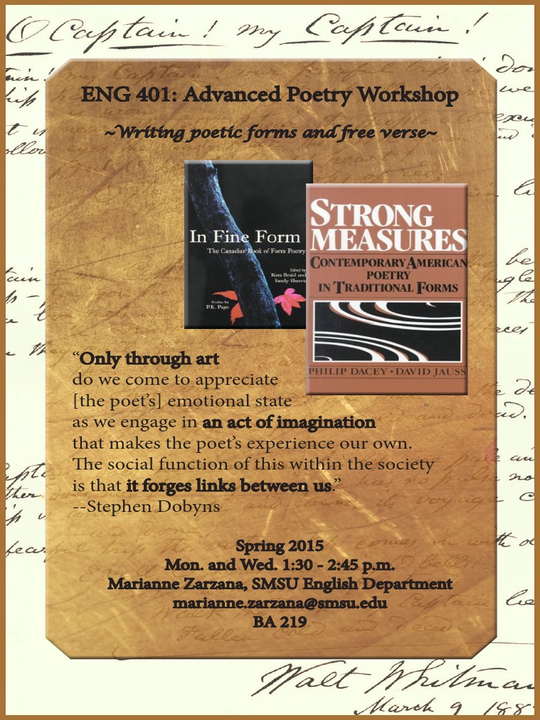Advanced Poetry Workshop Spring 2015 | PDF