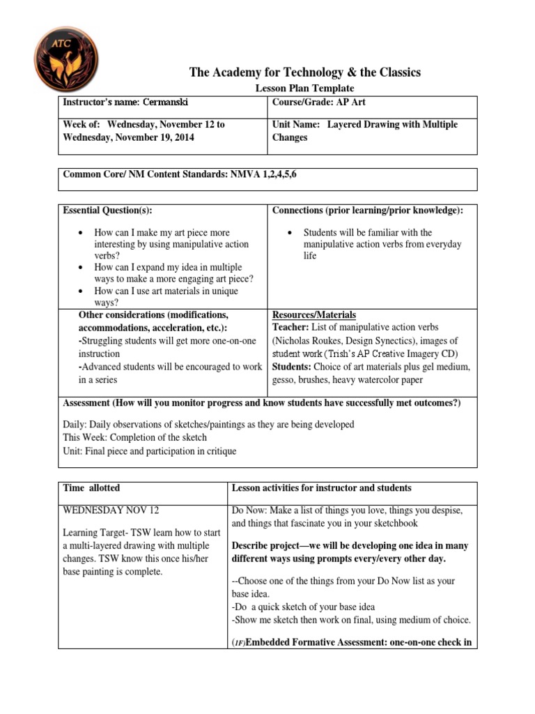 AP Art Layered Drawing Lesson Plan | PDF | Lesson Plan | Cognition