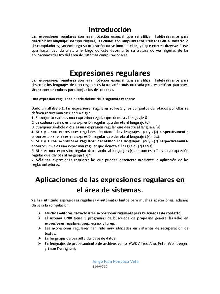 Aplicaciones de Expresiones Regulares | PDF | Expresión regular | Lenguaje de programación