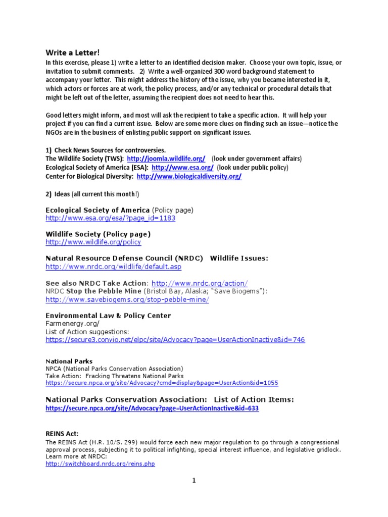 Write A Letter Ideas | PDF | Natural Environment | Conservation