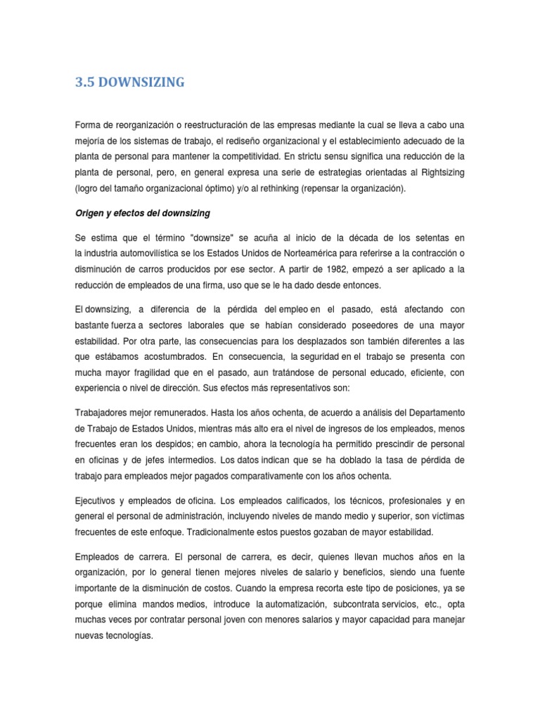 Análisis del concepto de downsizing, sus orígenes, tipos, efectos y condiciones para su ...
