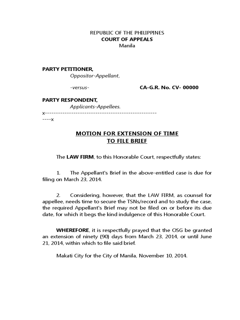 Motion for Extension to File Brief | PDF | Brief (Law) | Lawyer