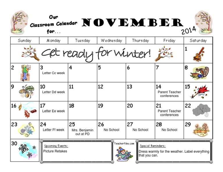 Classroom Calendar and Events November 2014 | PDF