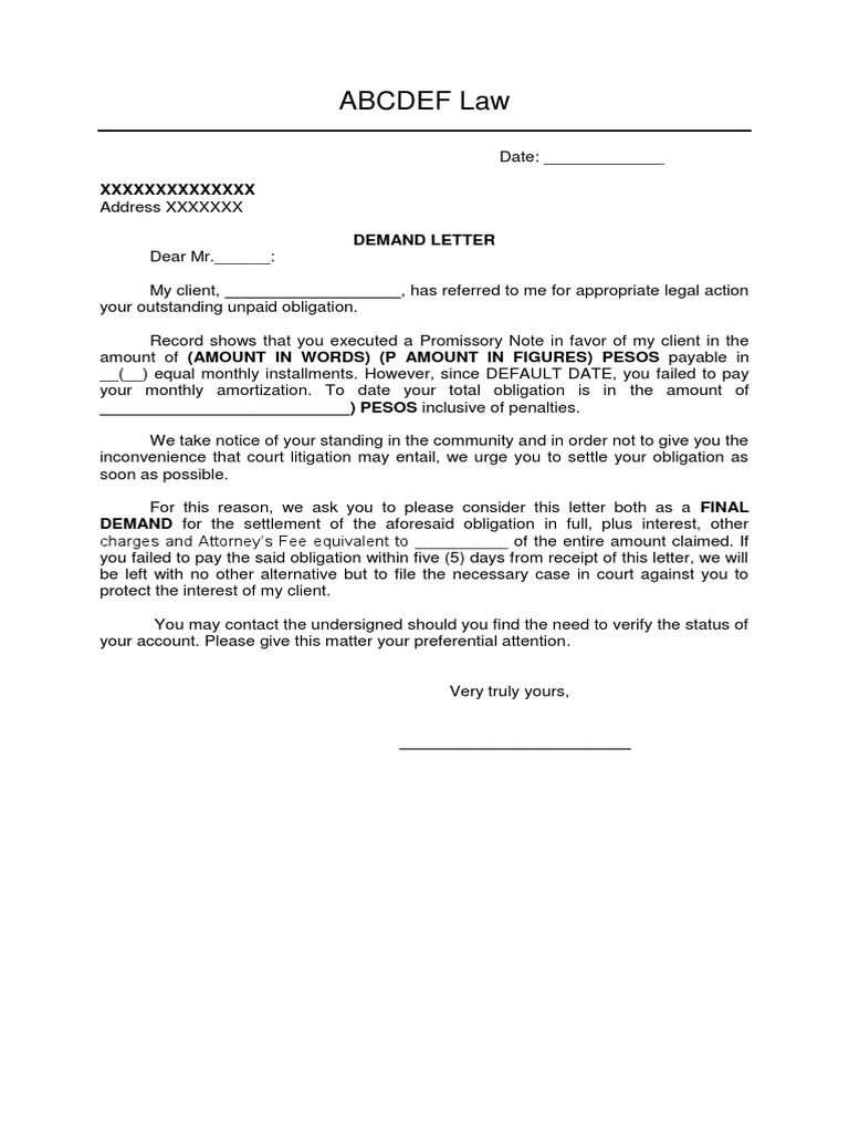 Sample Legal Demand Letter (Basic) | PDF