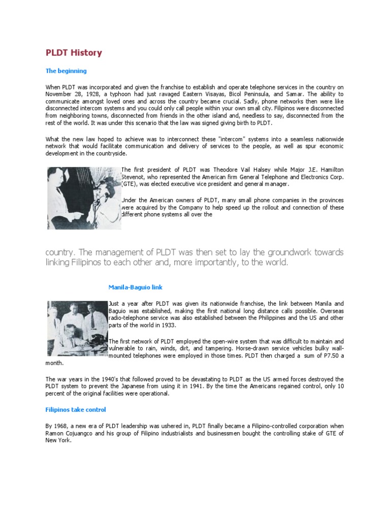 PLDT History | PDF | Telecommunications | Networks