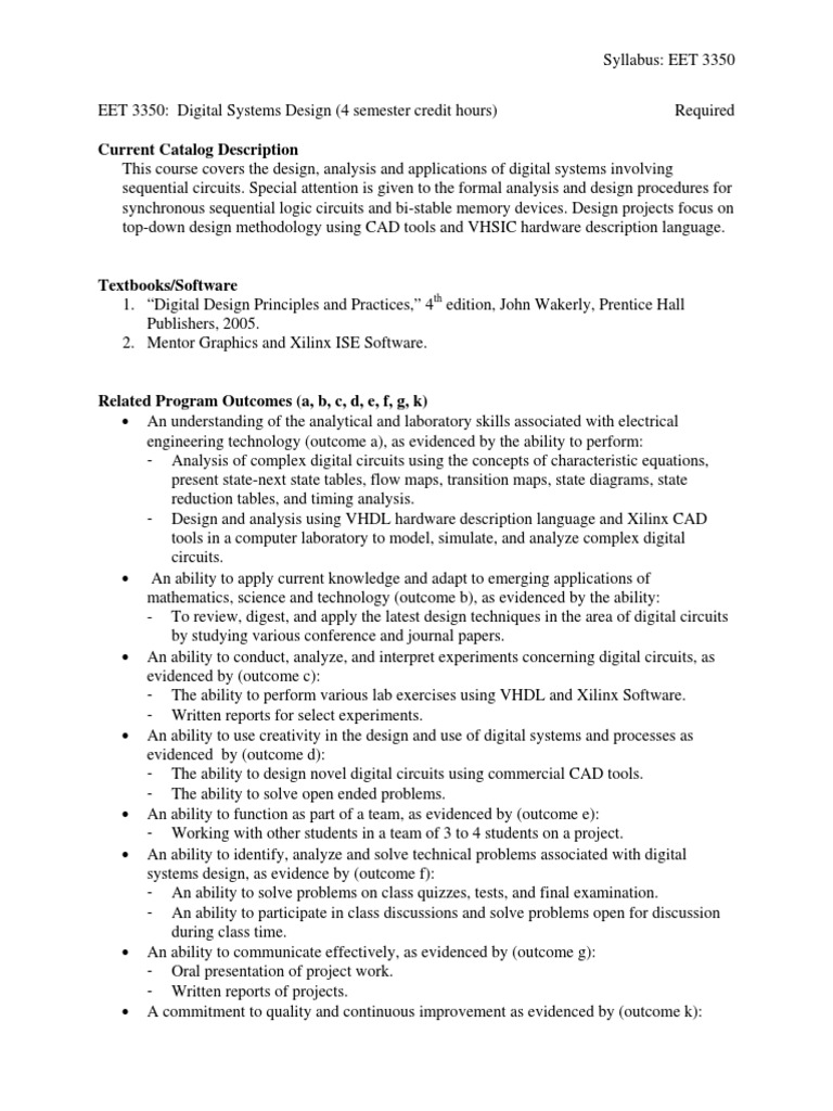 EET 3350 Digital Systems Design | PDF | Digital Electronics | Vhdl