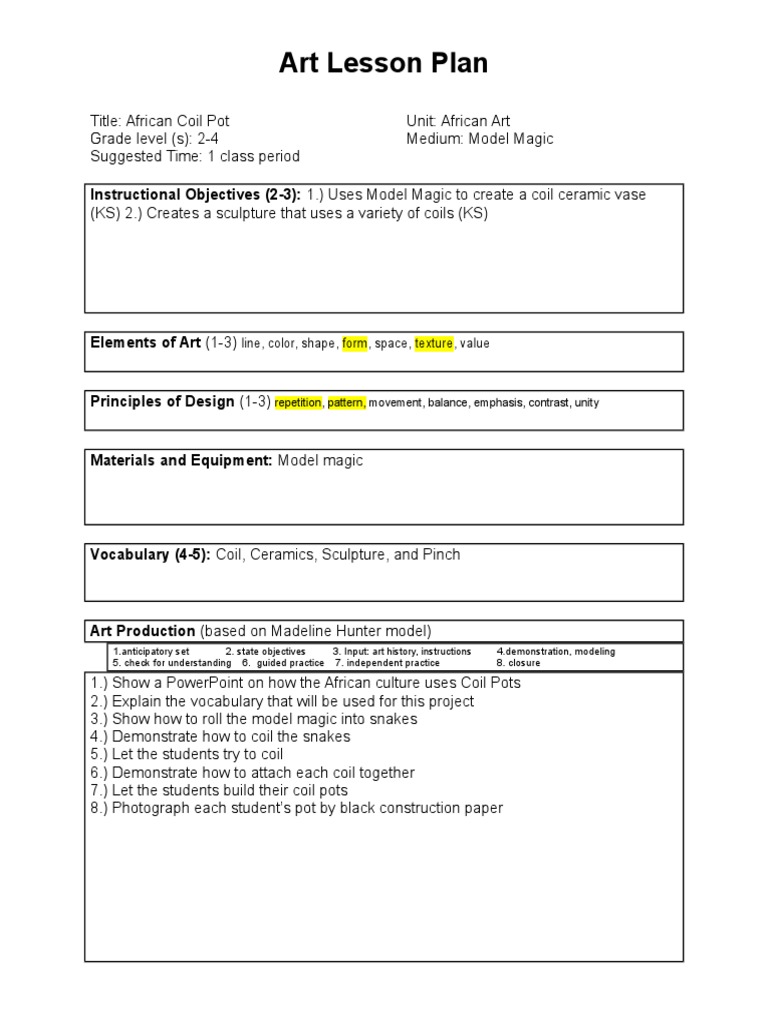 African Coil Pot Art Lesson Plan | PDF | Art History | Lesson Plan
