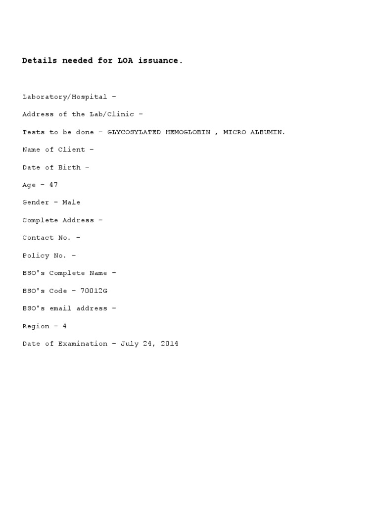 LOA Issuance Details for Lab Tests | PDF