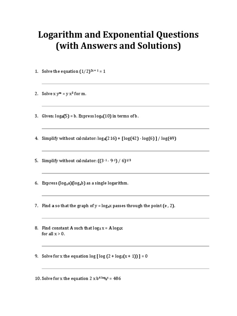 Logarithm and Exponential Questions | Logarithm | Equations
