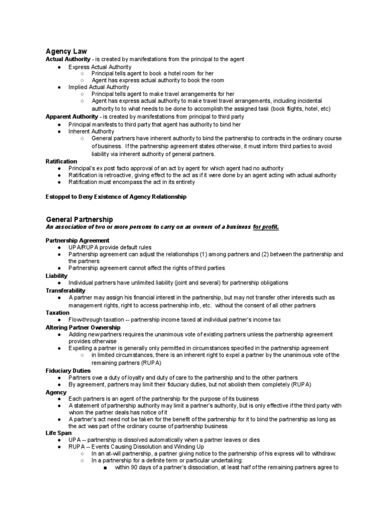 Business Organizations - Law School Guide | PDF | Law Of Agency ...