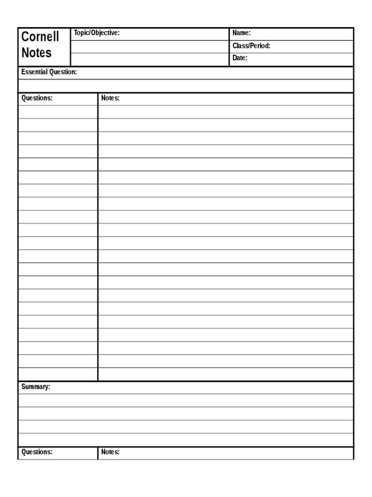 Cornell Notes Template | PDF | Language Arts & Discipline
