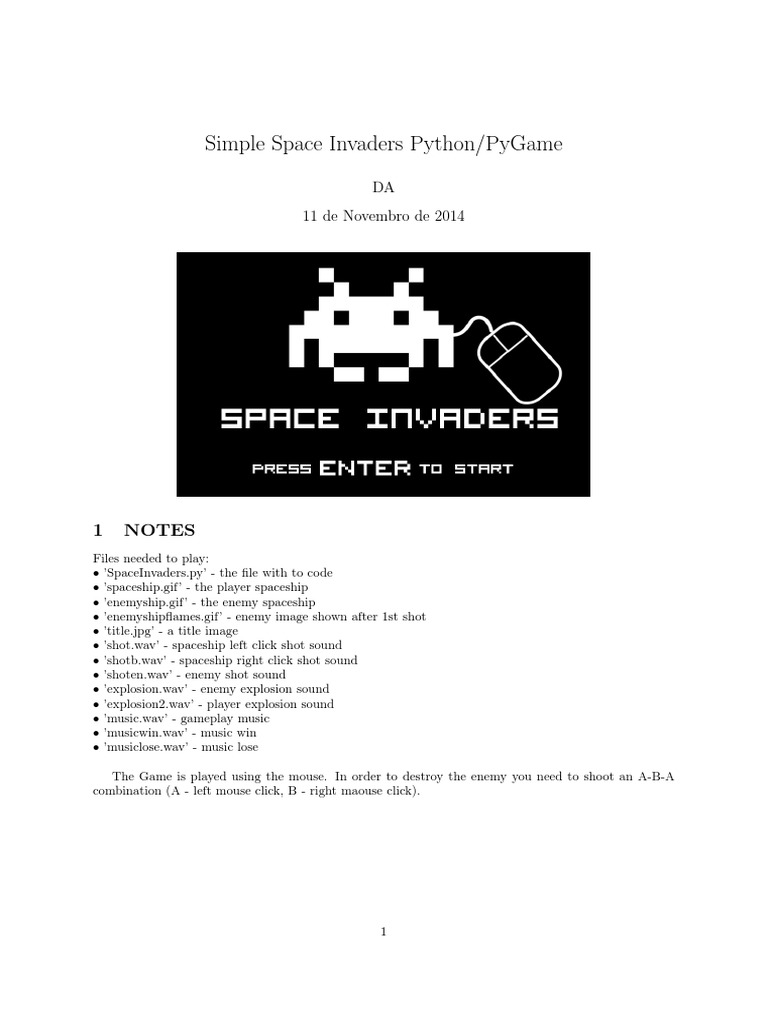 Space Invaders Python/PyGame | PDF | Computer File | Computer Data