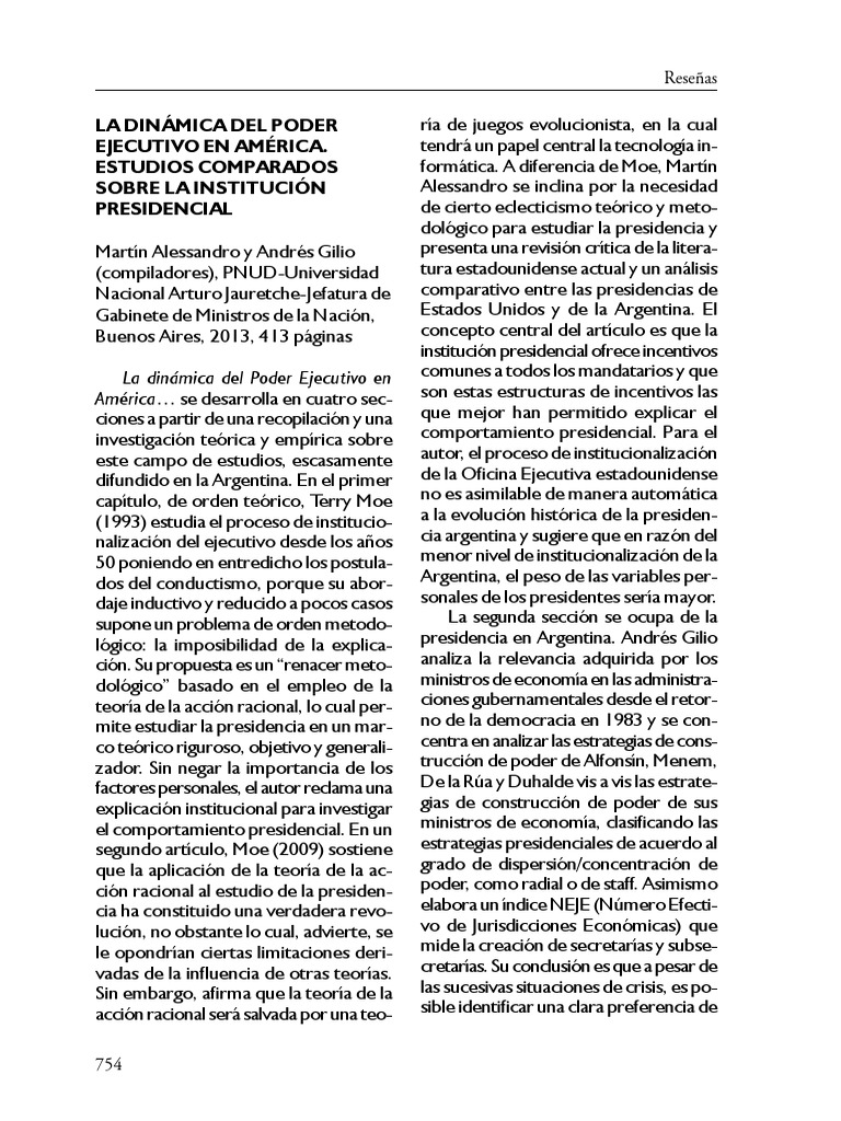 "La Dinámica Del Poder Ejecutivo en América. Estudios Comparados Sobre La Institución ...