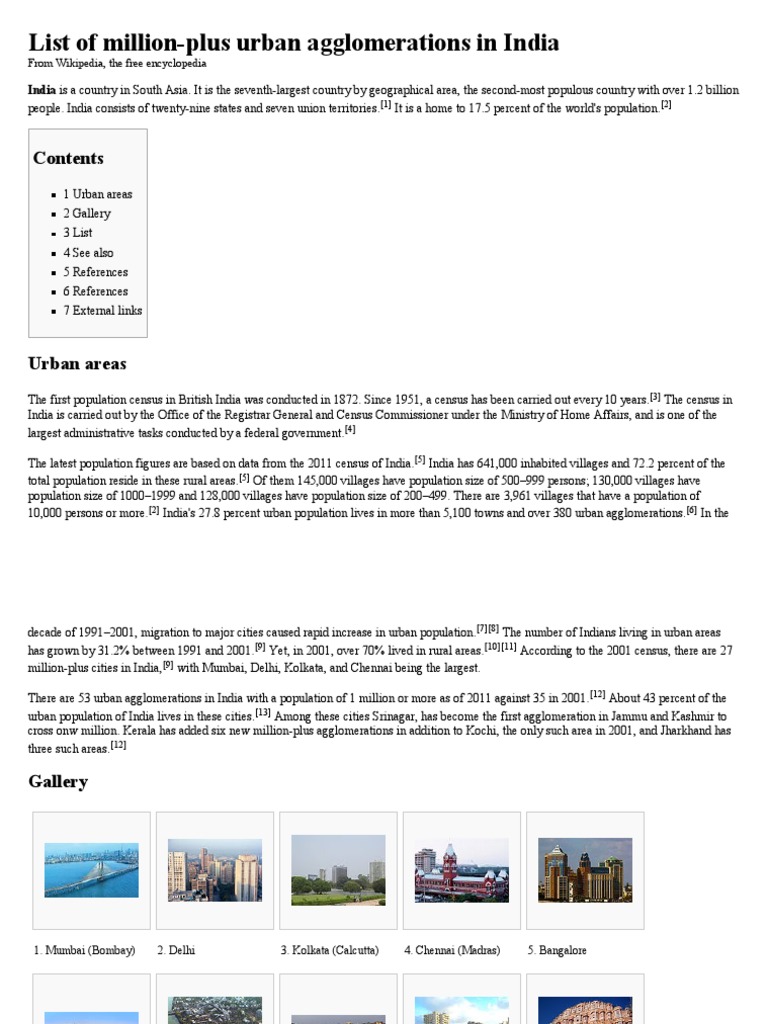 List of Metropolitan Cities in India | PDF | Urban Area | South Asia