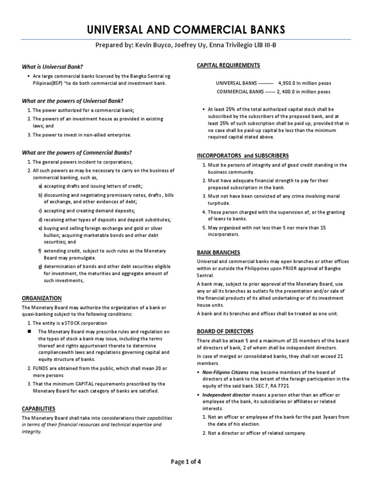 Unibank and Commercial Bank Handouts | PDF | Deposit Account | Banks