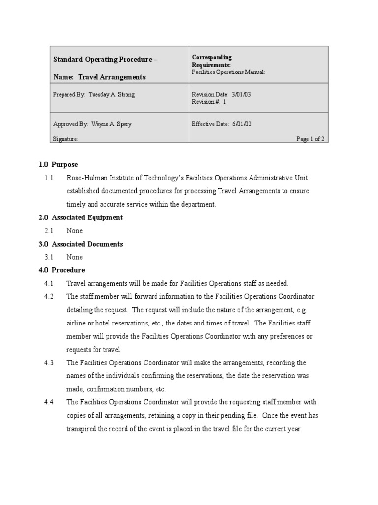 ADMIN Travel Arrangements Procedure SOP | PDF | Travel Agency | Government