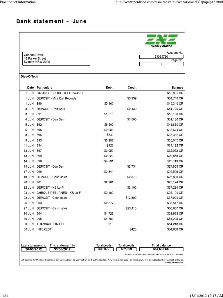 ACCT1501 Perdisco Bank Statement | PDF