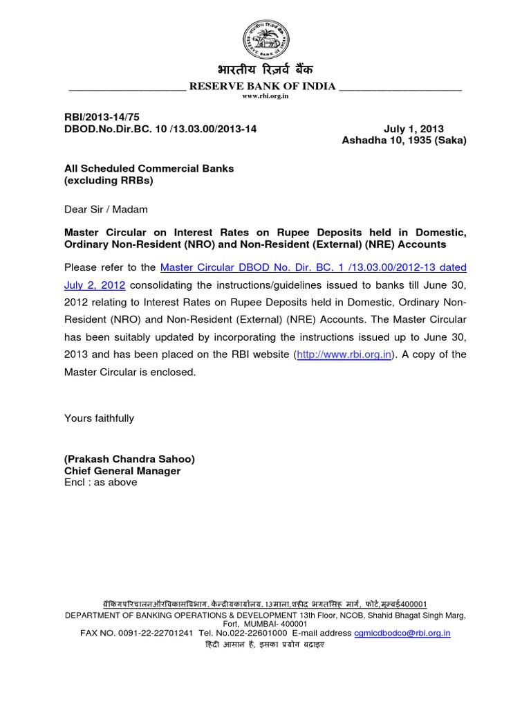 Master Circular | PDF | Deposit Account | Banks