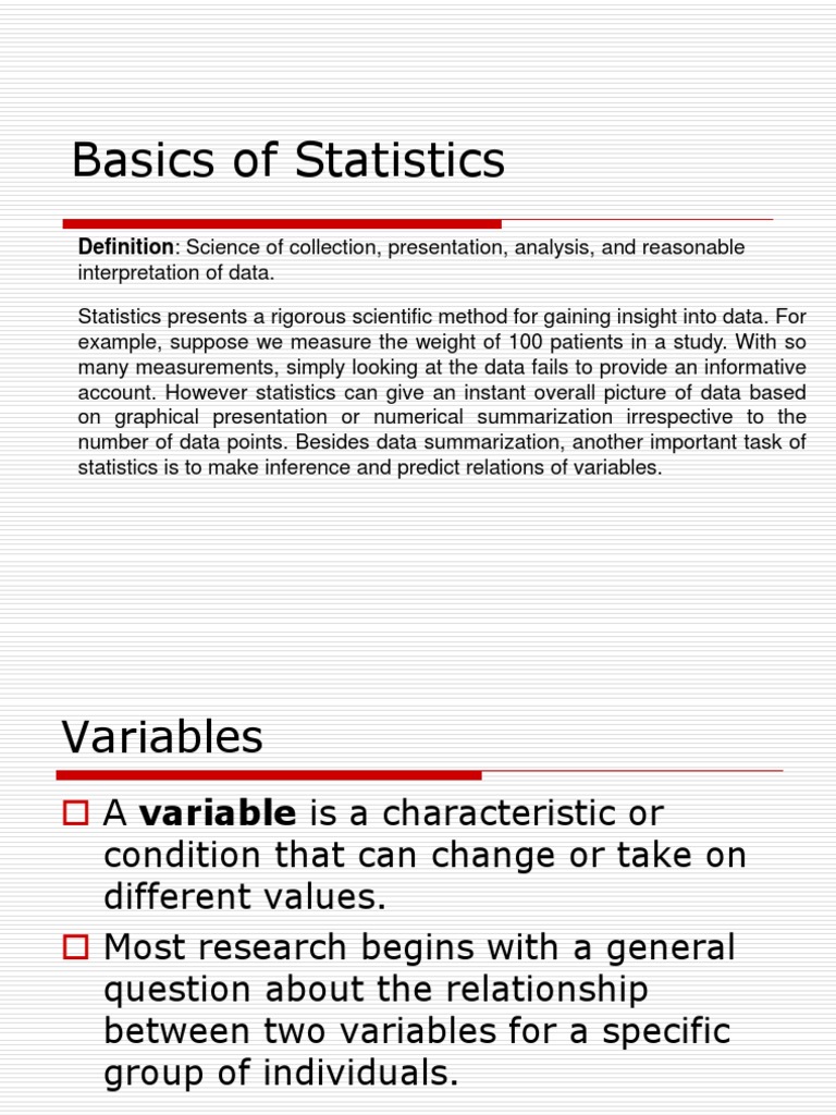 Basics of Statistics: Definition: Science of Collection, Presentation ...