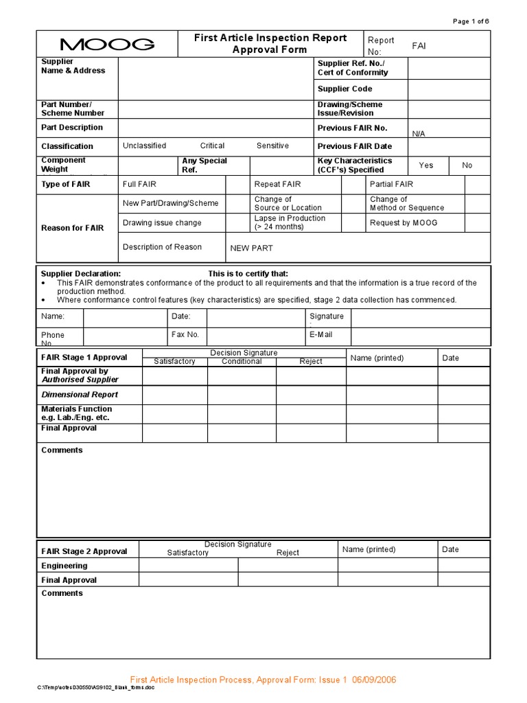 First Article Inspection - Aerospace Forms | PDF | Evaluation | Business