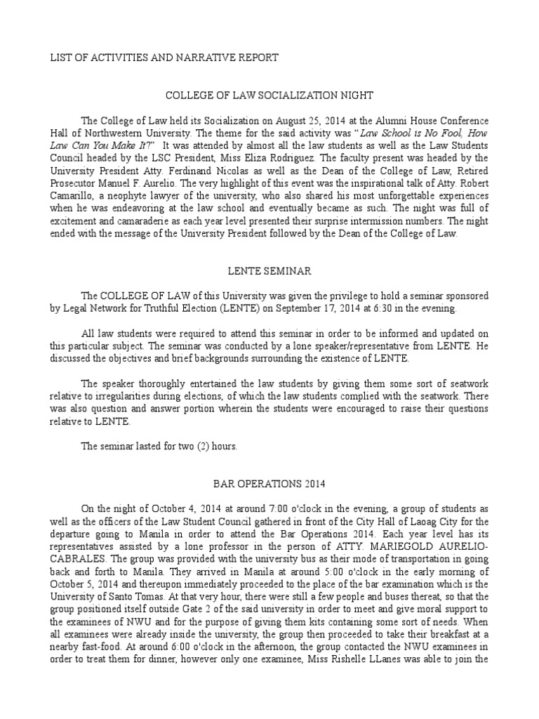 Narrative Report | PDF | Legal Education | Government