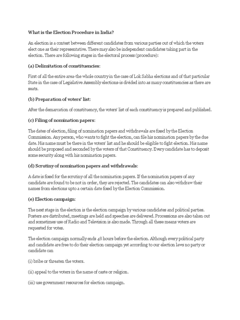 What Is The Election Procedure in India | PDF | Elections | Political ...