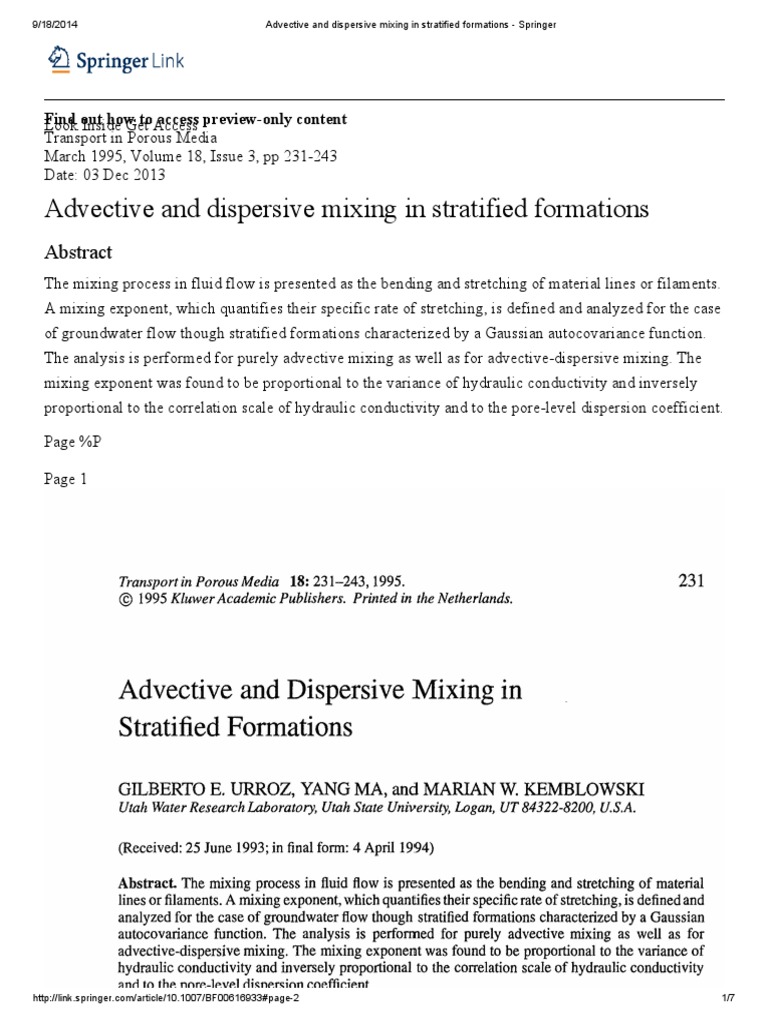 Advective and Dispersive Mixing | PDF | Porosity | Engineering