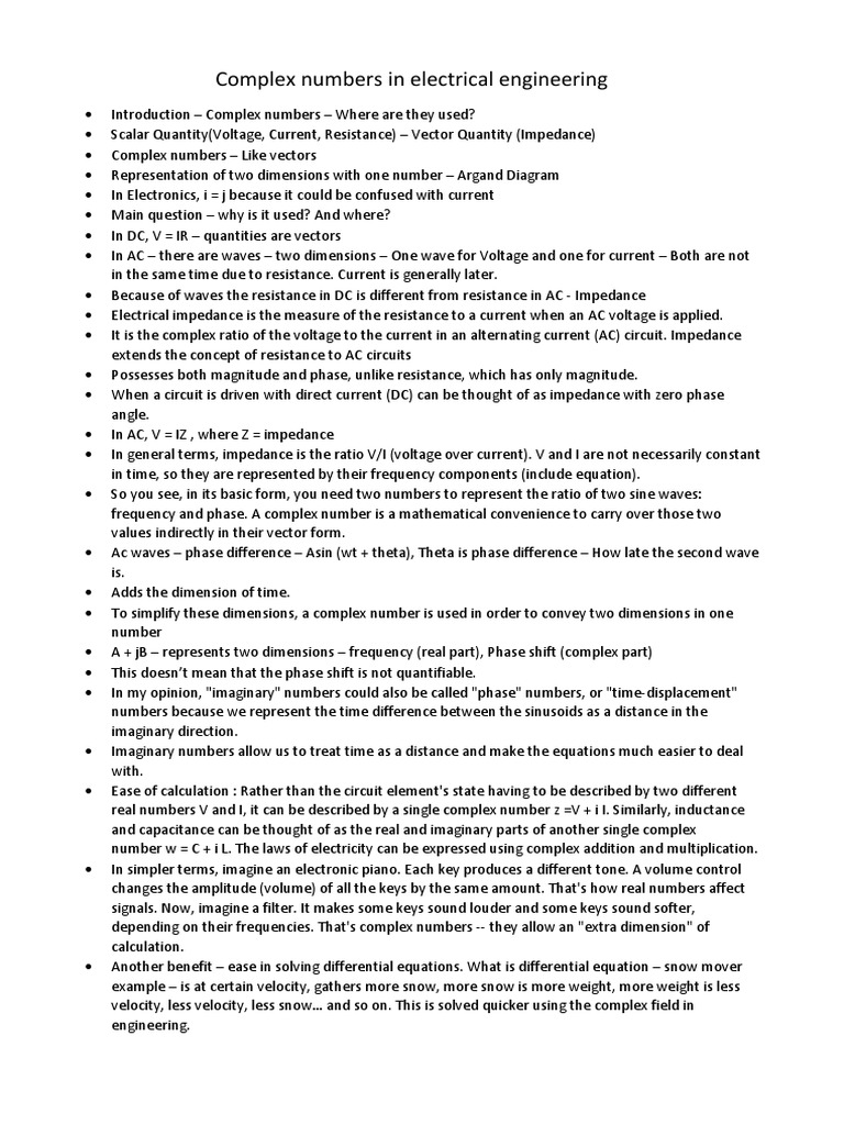 Complex Numbers in Electrical Engineering | PDF | Electrical Impedance ...