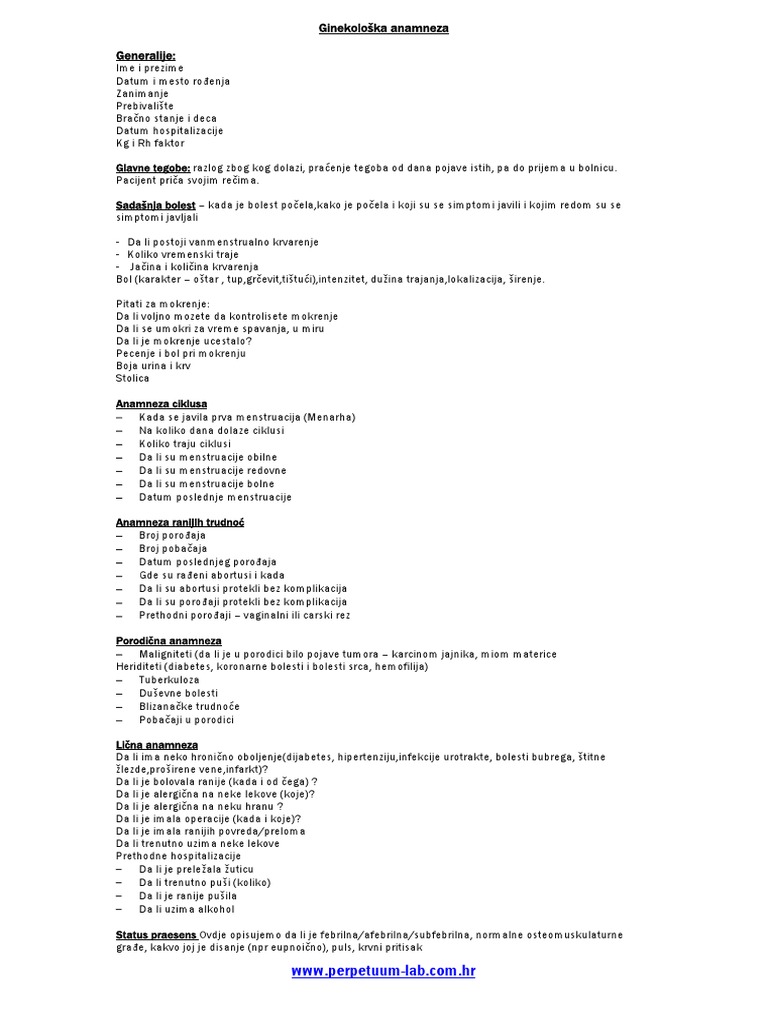 Ginekološka I Akušerska Anamneza | PDF