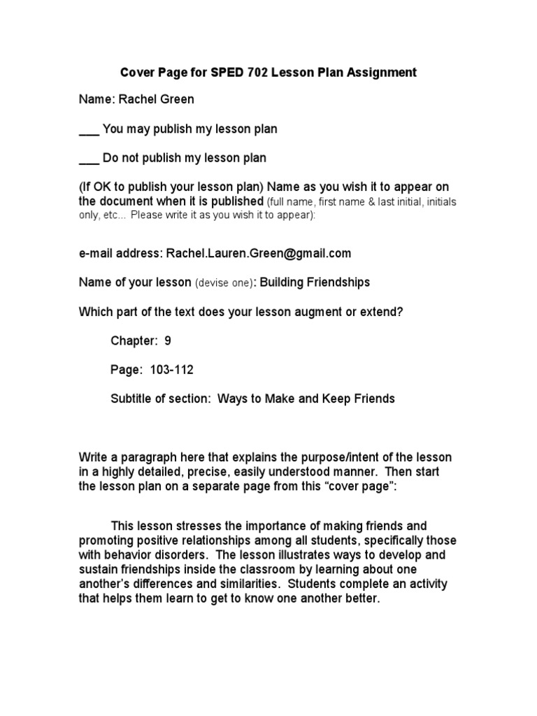 Building Friendships Lesson Plan | PDF | Friendship | Lesson Plan
