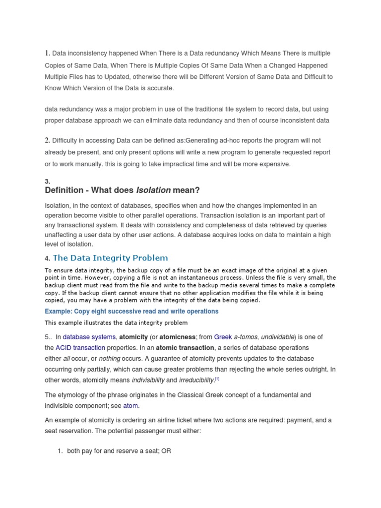 Definition What Does Isolation Mean The Data Integrity Problem