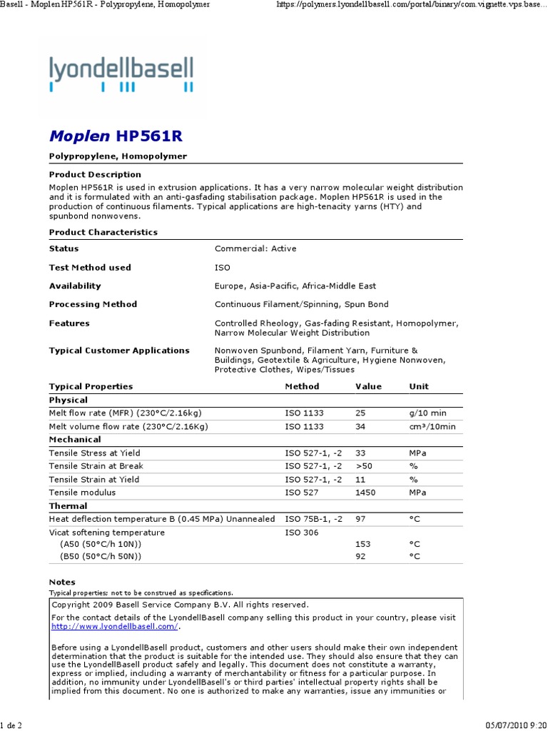 Basell - Moplen HP561R - Po.. | Nonwoven Fabric | Materials | Free 30 ...