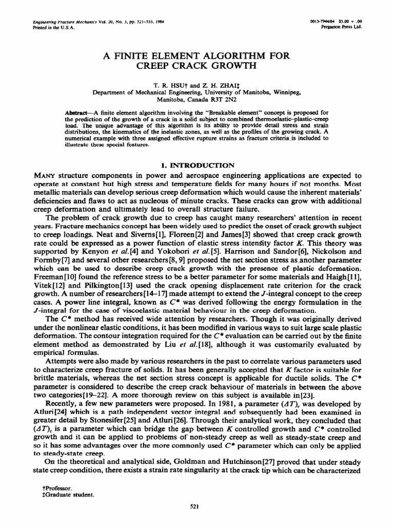 A Finite Element Algorithm FOR Creep Crack Growth | PDF | Fracture | Fracture Mechanics